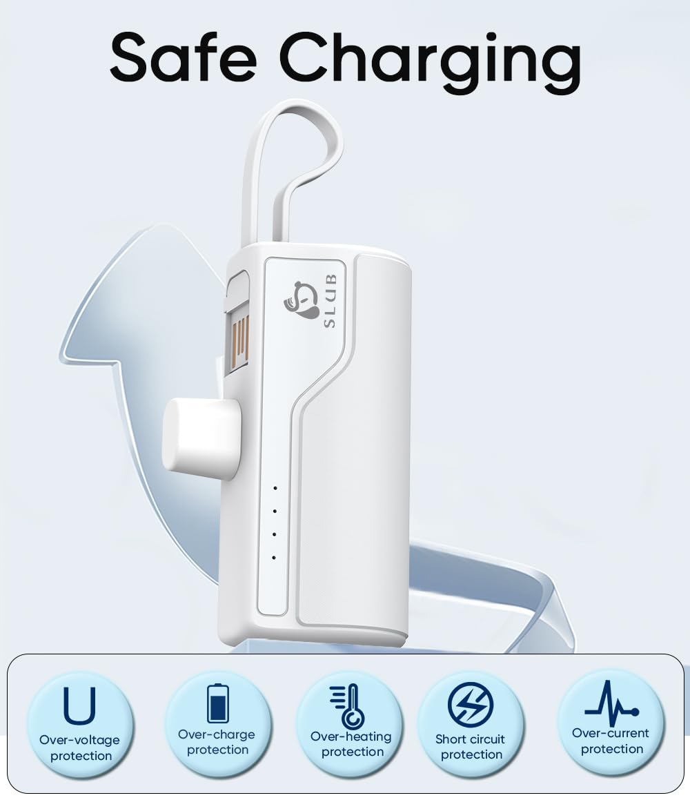 Meseto Mini Portable Charger 5000mAh, iPhone Power Bank Charging Battery Pack, External Backup Phone Charger Compatible with iPhone 13, 12, 11, X, XR, XS Max, 8, AirPods, White