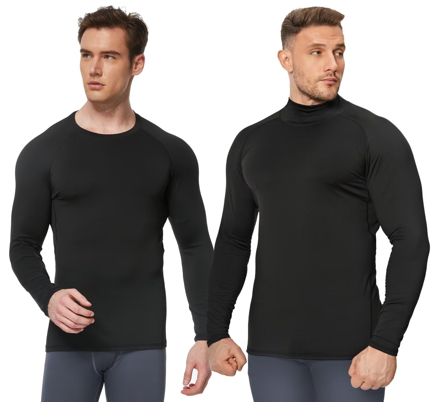 TELALEO 5 Pack Men's Thermal Compression Shirts Long Sleeve Turtle Mock Neck Shirts Athletic Base Layer Top Winter Cold Gear L