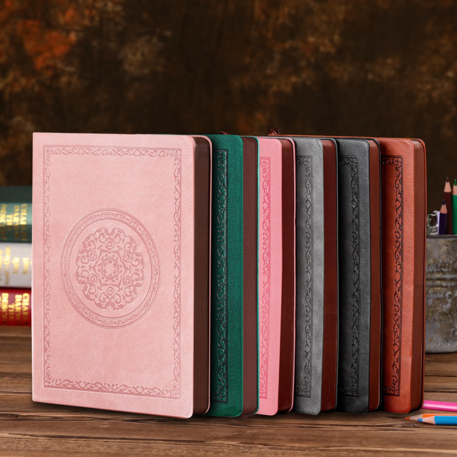 Fetinar 2025 Leather Vintage Journal Notebook,300 Pages,Leather Softcover Lined Journal Notebooks for Women Men,Notebook Journals for Writing Travel,Business,Office,Grey