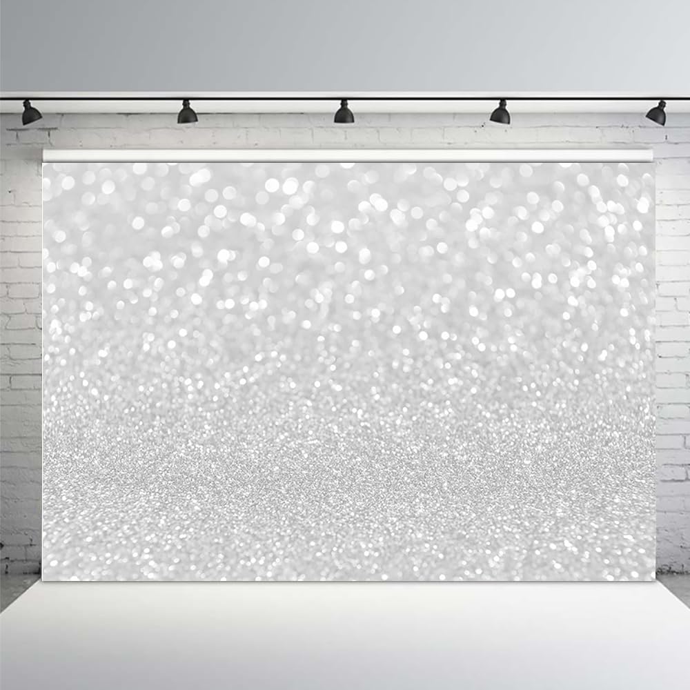 MEHOFOND Sliver Valentine Bokeh Photography Backdrop Shinny Sparkle Abstract Halos Background Galentines Day Wedding Baby Shower Birthday Party Decorations Banner Portrait Photo Booth Props 7x5ft