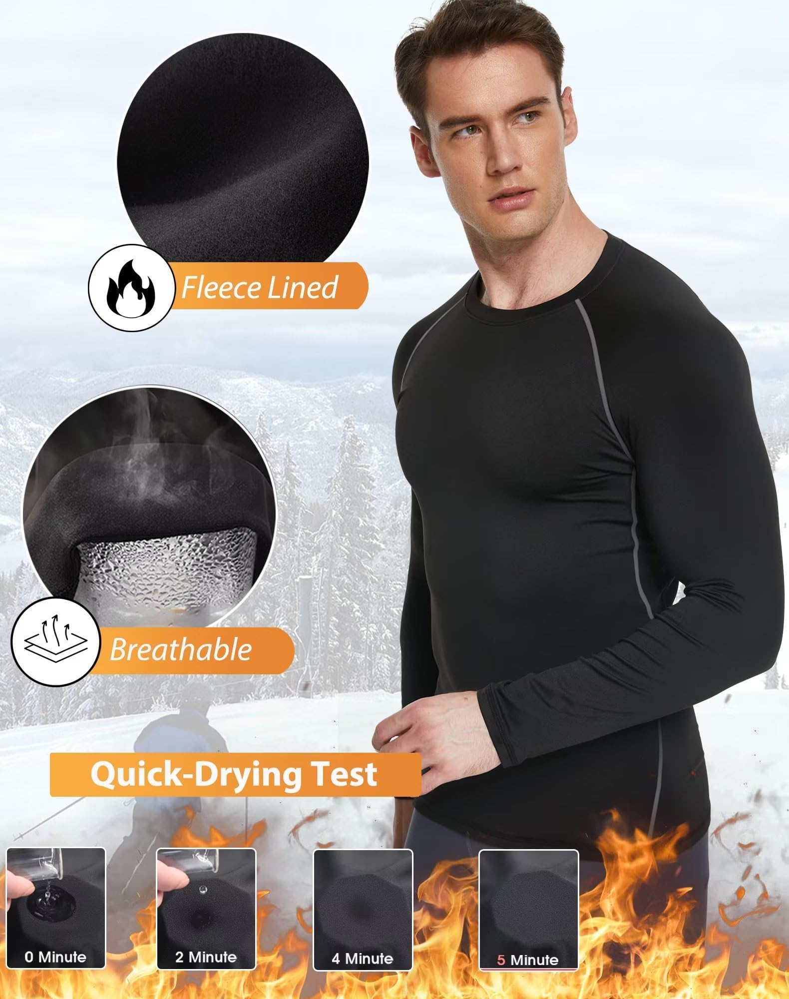 TELALEO 5 Pack Men's Thermal Compression Shirts Long Sleeve Turtle Mock Neck Shirts Athletic Base Layer Top Winter Cold Gear L