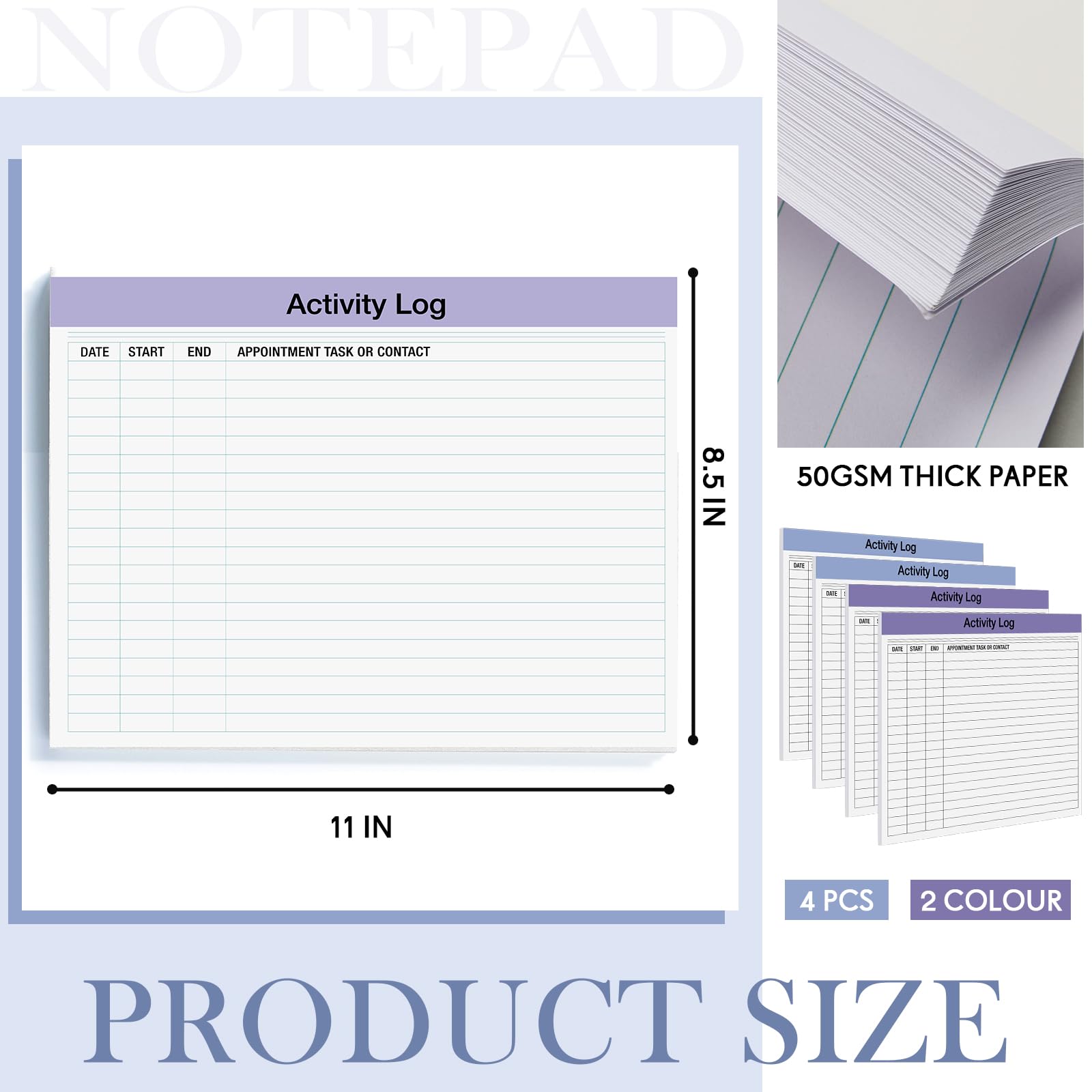 Chuangdi 4 Pads Activity Log Notepad 200 Pages Activity Log Book 8.5 x 11 Inch to Do List Notebook Weekly Task Pad for Work Women Planner Business Appointment Productivity Home Office Supplies