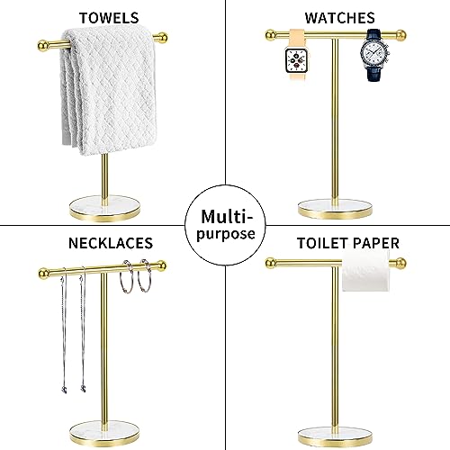 YINMIT Hand Towel Holder Stand, Bathroom Countertop Towel Rack with Marble Base, Freestanding Kitchen Towel Rack, Heavy Duty T-Shape Face Towel Stand for Bathroom, Kitchen, Vanity