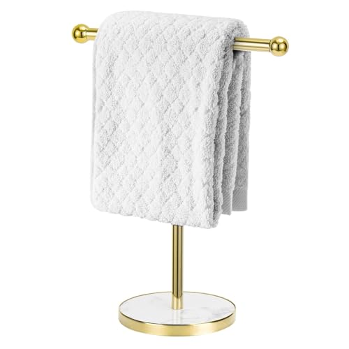 YINMIT Hand Towel Holder Stand, Bathroom Countertop Towel Rack with Marble Base, Freestanding Kitchen Towel Rack, Heavy Duty T-Shape Face Towel Stand for Bathroom, Kitchen, Vanity