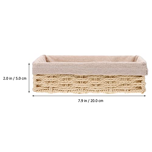 VOSAREA Small Wicker Baskets with Liners Shelf Baskets Rectangular Basket Rattan Wicker Baskets Sundries Organizer Cosmetic Makeup Holders (Beige)