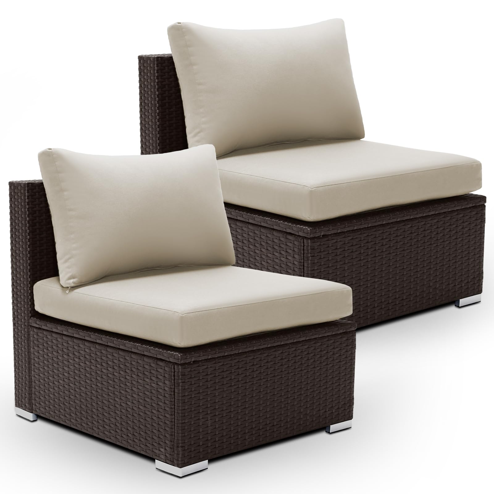 BULEXYARD 2 Pieces PE Rattan Patio Furniture Armless Sofas with Thick Cushions Outdoor Wicker Seating for Backyard, Deck, Garden, Balcony (Brown)