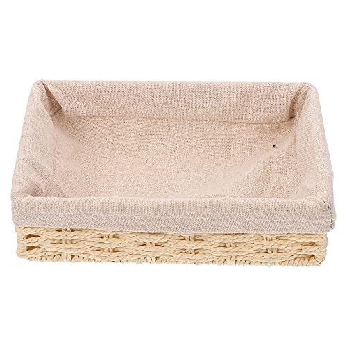 VOSAREA Small Wicker Baskets with Liners Shelf Baskets Rectangular Basket Rattan Wicker Baskets Sundries Organizer Cosmetic Makeup Holders (Beige)