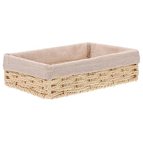 VOSAREA Small Wicker Baskets with Liners Shelf Baskets Rectangular Basket Rattan Wicker Baskets Sundries Organizer Cosmetic Makeup Holders (Beige)