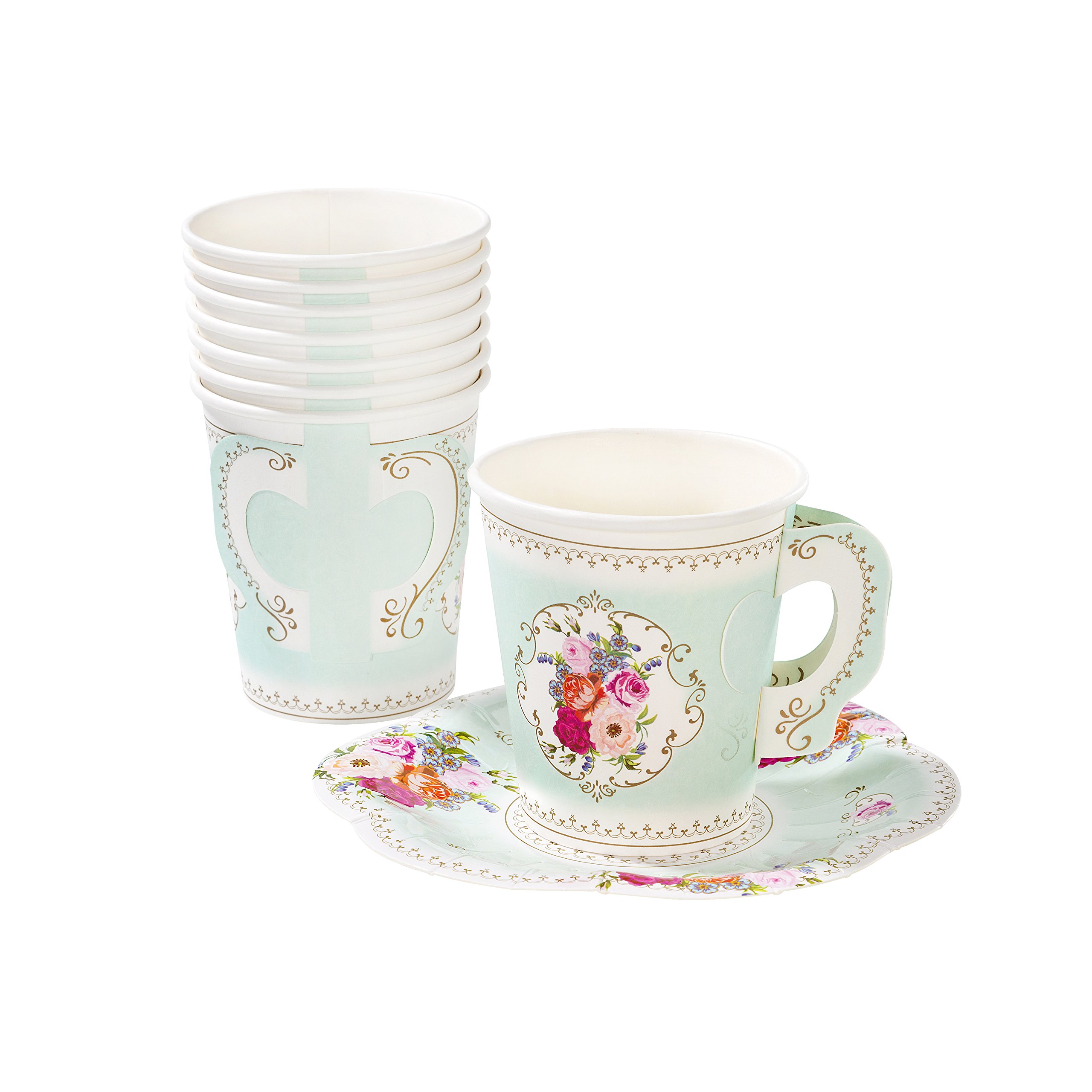 Talking Tables Truly Scrumptious Vintage Floral and Blossom Party Paper Tea Cups and Saucer Sets (12 Cups + 12 Saucers)