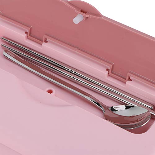 Raviga Stainless Steel Lunch Box 4 Compartments Portable Bento Box for Kids Student or Adult Food Storage Containers with Lids Airtight Soup Bowl And Tableware Large Capacity 50-oz(Pink)