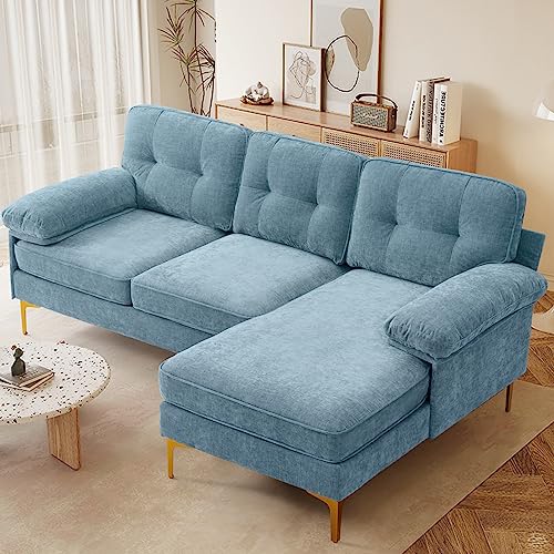 ABAKAN 79” Modern Sectional Sofas Couches for Living Room, Chenille L Shaped Couches with Chaise for Small Spaces, Sofa with Solid Wood Frame, Attached Armrest, Easy to Install(Light Blue)