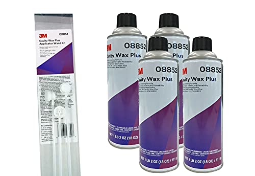 3M Applicator Wand Kit 08851 Bundled with 4 Cans 18oz 3M Cavity Wax Plus 08852 Interior Corrosion Prevention Coating