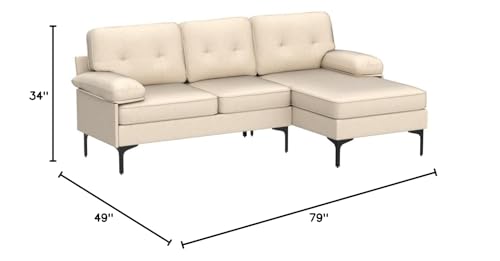 ABAKAN 79” Modern Sectional Sofas Couches for Living Room, Chenille L Shaped Couches with Chaise for Small Spaces, Sofa with Solid Wood Frame, Attached Armrest, Easy to Install(Beige)