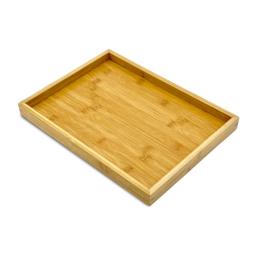 Bam & Boo - Natural Bamboo Rectangle Serving & Vanity Tray - for Kitchen Bathroom Countertop, Coffee Table (Large, 13.75inch x 10.25inch x 1.2inch), Beige
