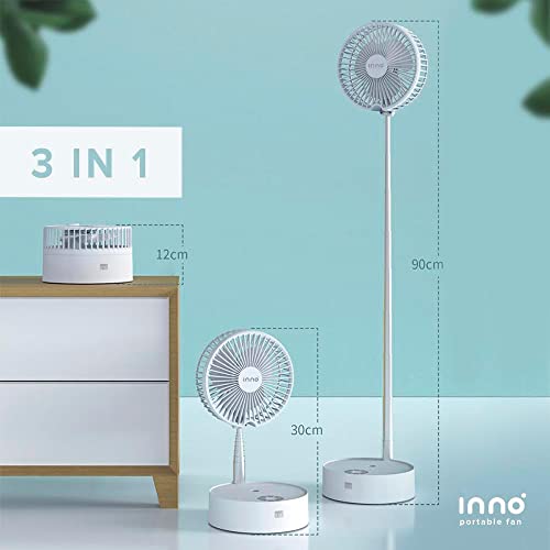 INNO Portable Fan & Essential Oil Diffuser β Foldable Standing or Desk Fan with Night Light, Air Diffuser, Humidifier β 24 Hr. Run Time White
