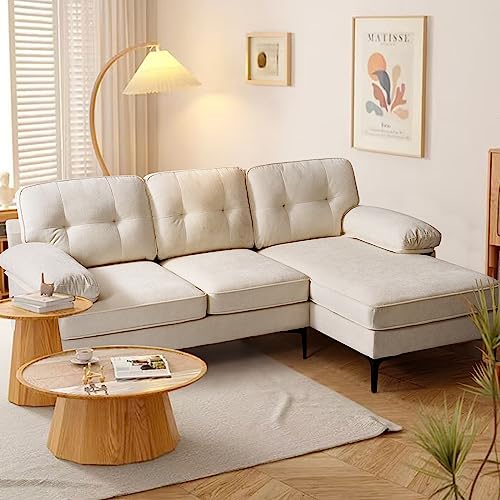 ABAKAN 79” Modern Sectional Sofas Couches for Living Room, Chenille L Shaped Couches with Chaise for Small Spaces, Sofa with Solid Wood Frame, Attached Armrest, Easy to Install(Beige)