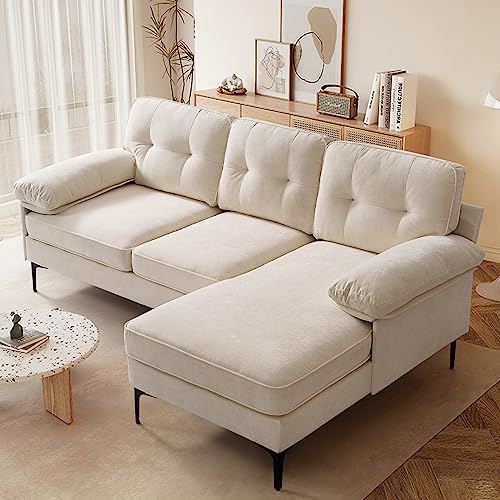 ABAKAN 79β Modern Sectional Sofas Couches for Living Room, Chenille L Shaped Couches with Chaise for Small Spaces, Sofa with Solid Wood Frame, Attached Armrest, Easy to Install(Beige)