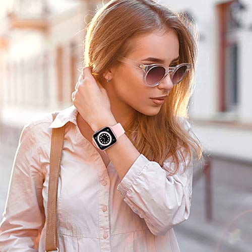 OUHENG 2 Pack Sport Band Compatible with Apple Watch Band 41mm 40mm 38mm, Soft Silicone Band Strap for iWatch Series 8/7/6/5/4/3/2/1/SE2/SE (Pink Sand/White, 41mm 40mm 38mm)