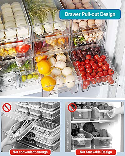 AYOTEE Refrigerator drawer organizer Fridge clear stackable drawers Organizer Bins stackable fridge storage bins drawers for Fridge,Freezers(LARGE)