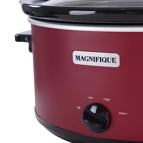 Magnifique 7 Quart Slow Cooker Oval Manual Pot Food Warmer with 3 Cooking Settings, Red Stainless Steel