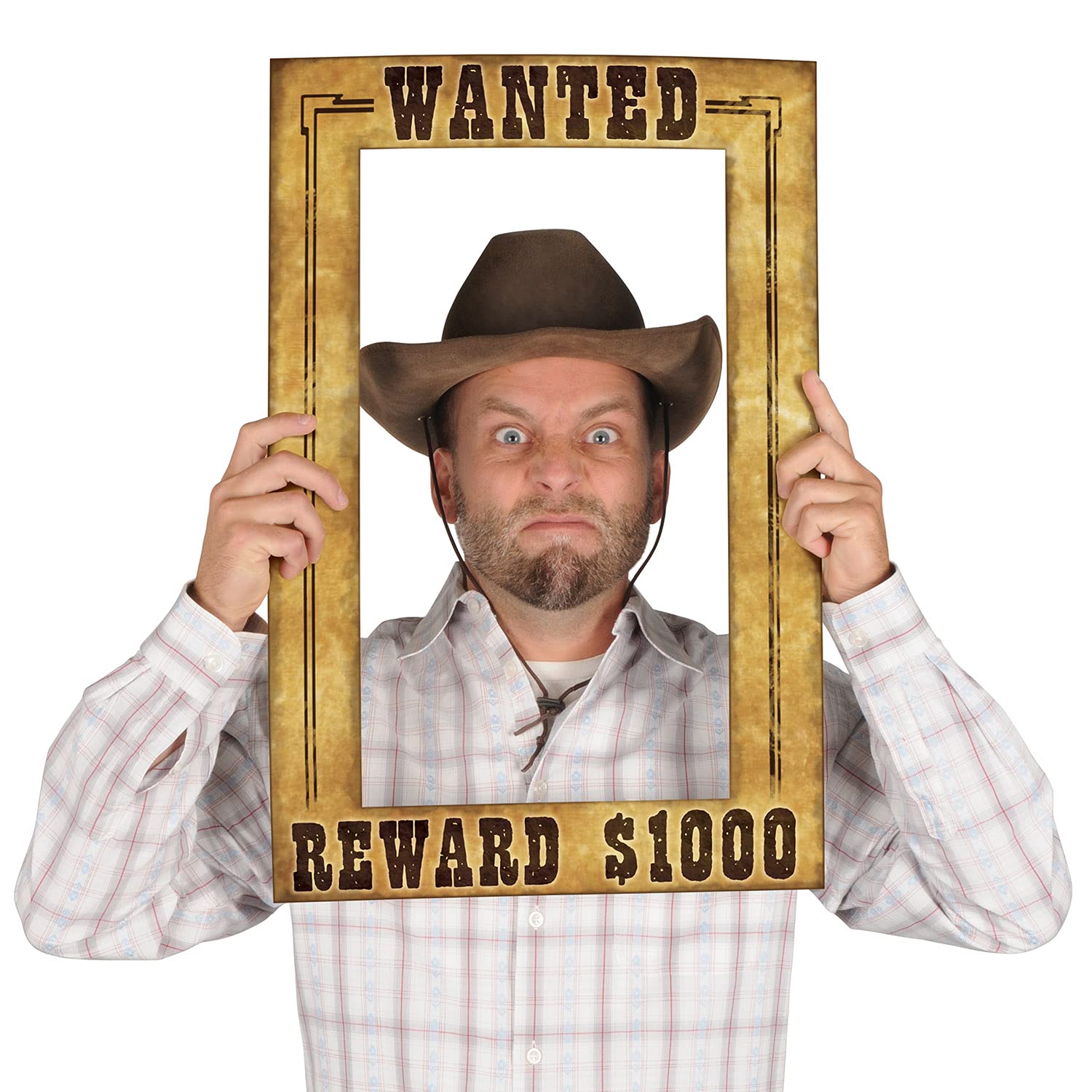 3-D Western Centerpiece Party Accessory (1 Count) (1/Pkg) & Wanted Photo Booth Fun Selfie Frame Western Party Supplies, 15.5" x 23.5", Multicolored