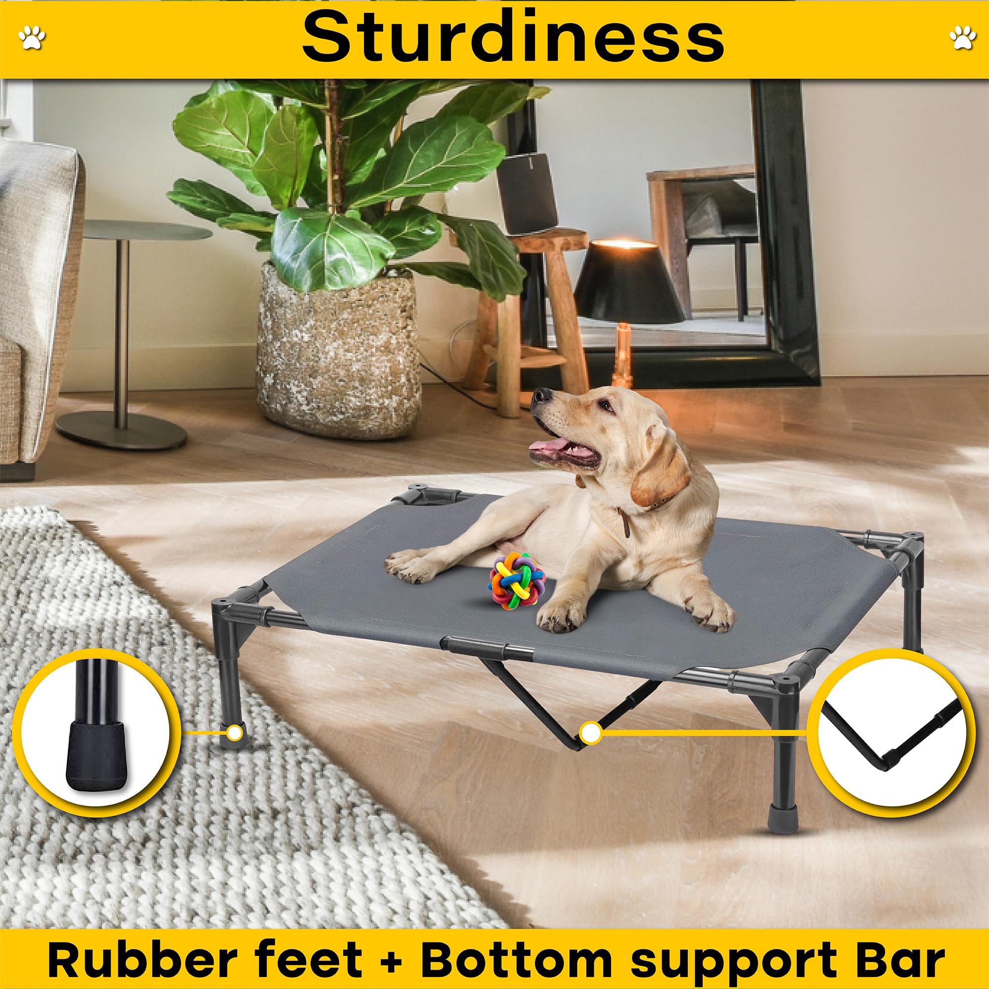 Elevated Dog Bed Raised Dog Bed Cot Bed Small Medium Large Dogs Outdoor Cooling Pet Cat Bed Breathable Mesh Washable (Large, Grey, 42''L x 25''W)