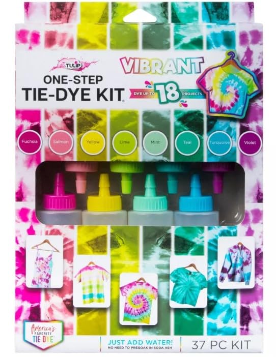 Tulip 37pc One-Step Tie-Dye Kit Vibrant, Ash,Fuchsia,Lime,Teal,Turquoise,Violet,Yellow