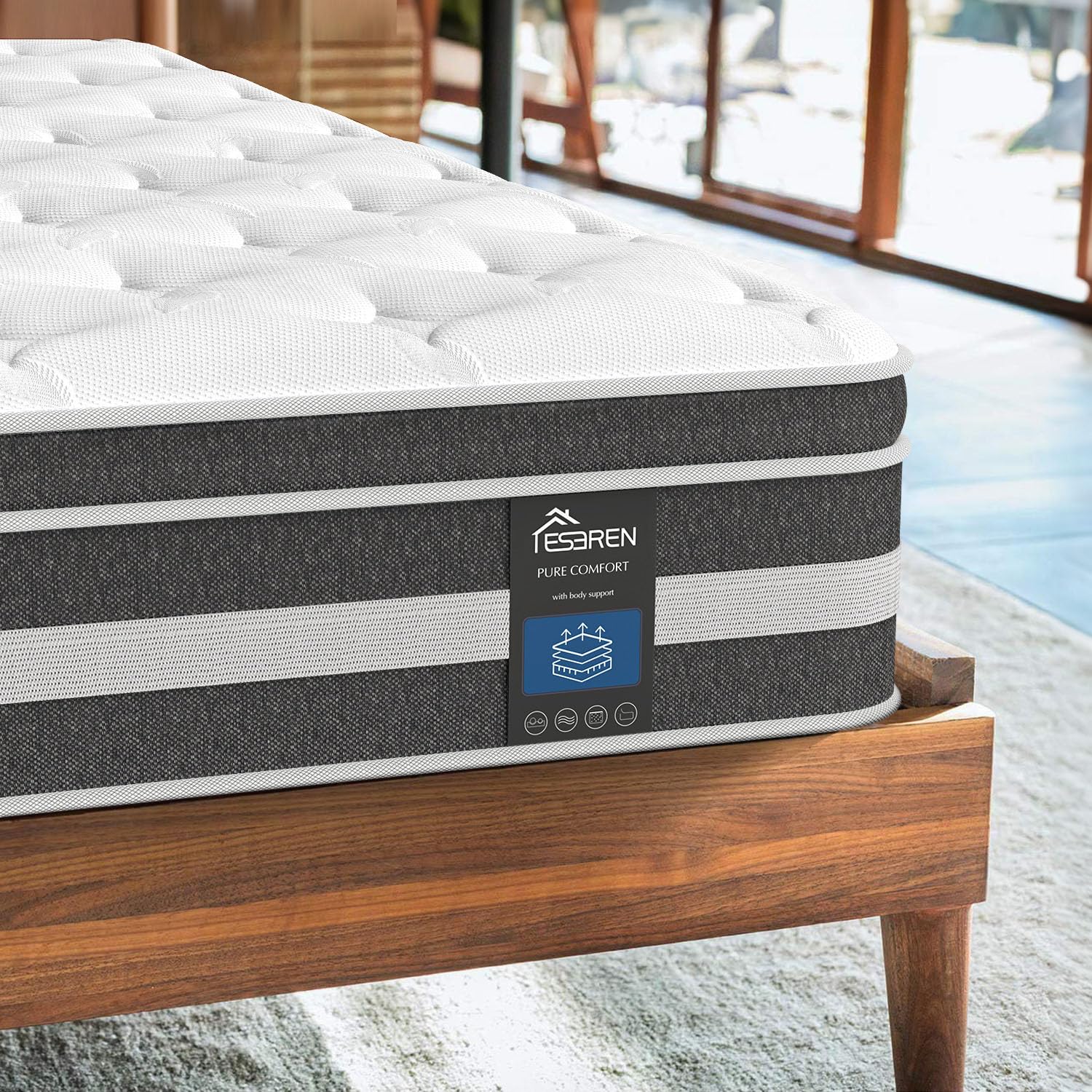 Eseren Queen Mattresses 12 Inch - Breathable Queen Size Mattress in a Box, Individual Pocket Spring Hybrid Mattress Queen with Gel Memory Foam, Medium Firm Support, 80''*60''*12''