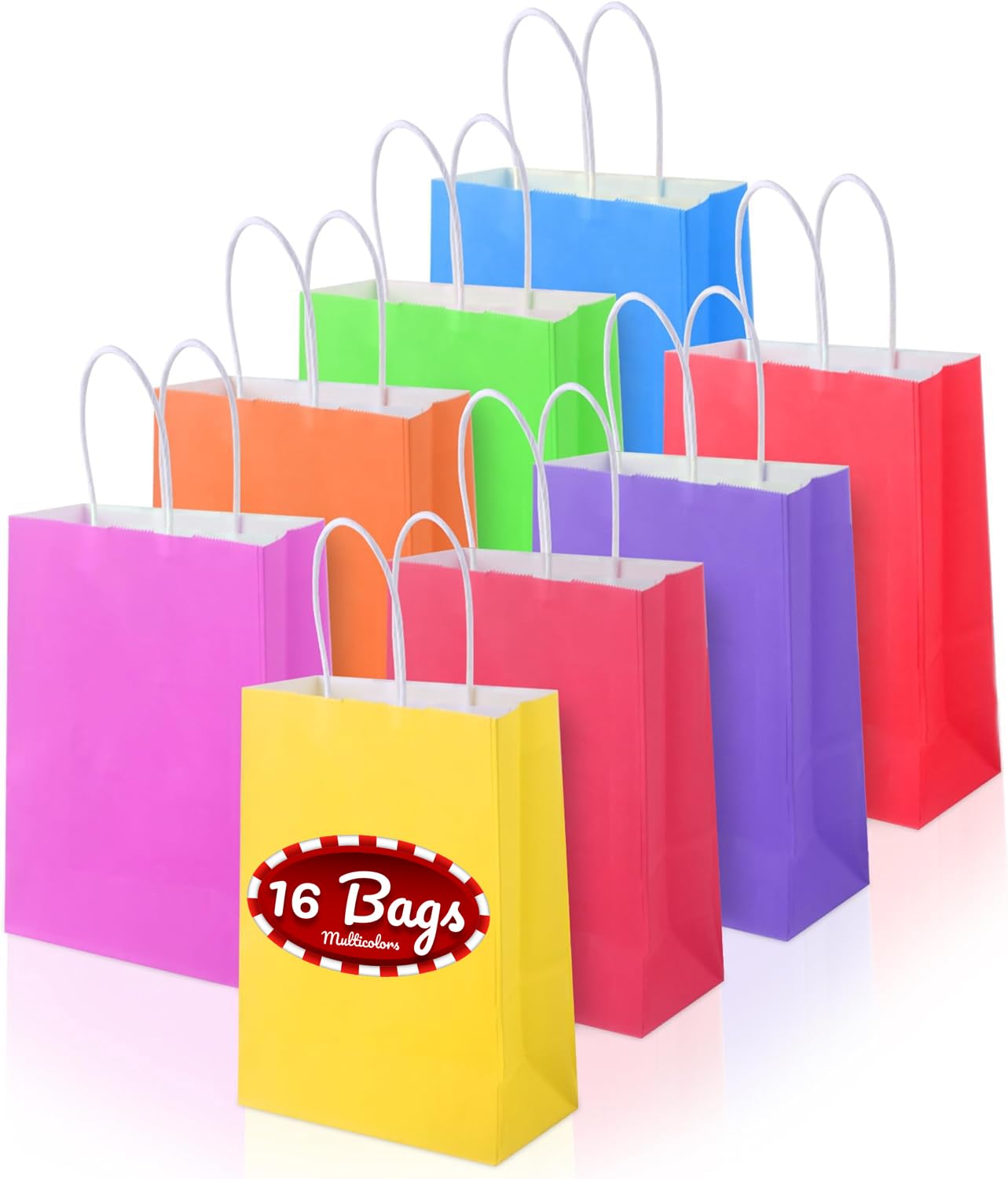 BYBAXX 16 Pieces Small Gift Bags With Handles In 8 Different Vibrant Colors, Kraft Gift Bags Sized 8.3x6.29x3.1” Are Convenient For Birthday Parties, Weddings, Baby Shower, Halloween