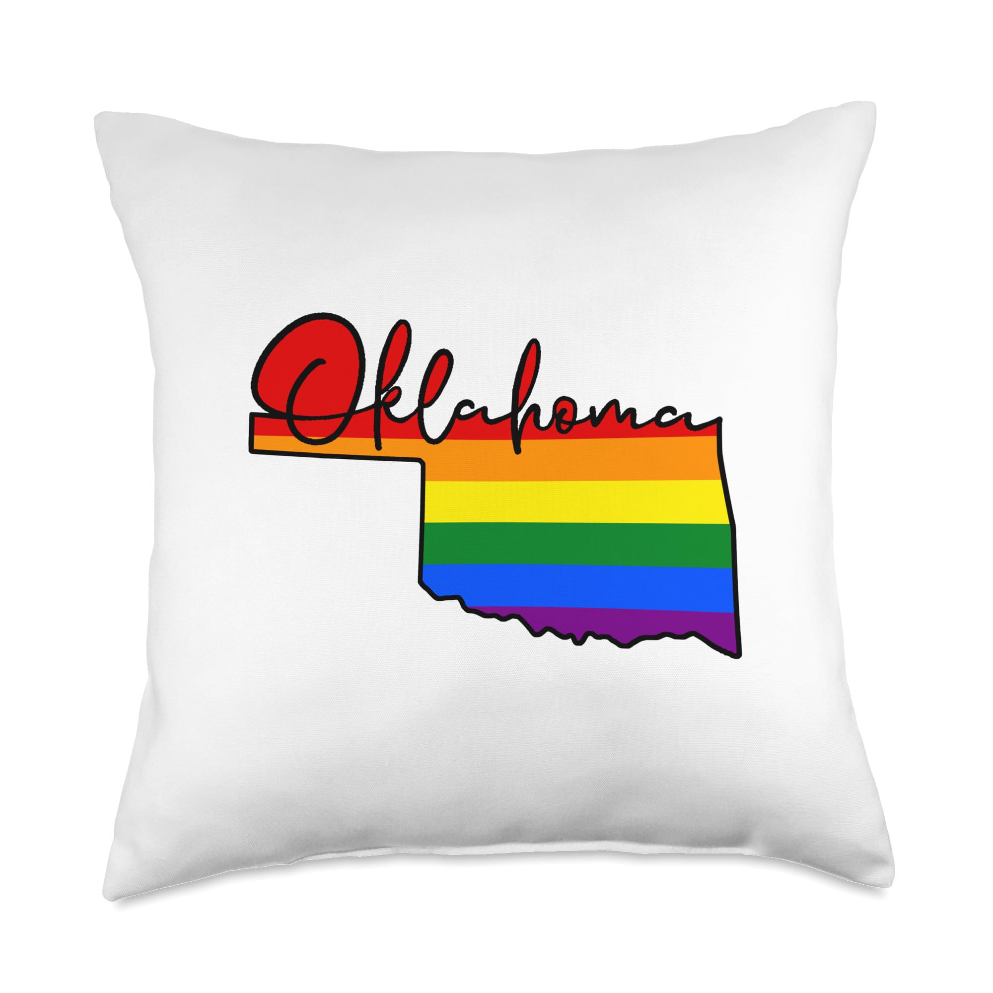Oklahoma Map USA State Rainbow Pride Flag Map USA State Oklahoma Rainbow Flag Pride Month Throw Pillow, 18x18, Multicolor