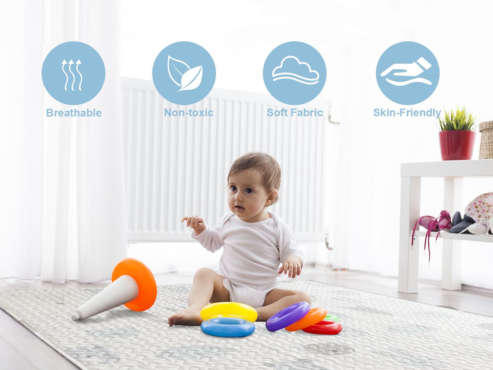 Cartoon Baby Play Mat, Baby Crawling Mat Foldable 50 x 50'' Washable, Thick Playpen Mat, Portable Baby Floor Activity Mat for Playpen Toddler Tummy Time Activity