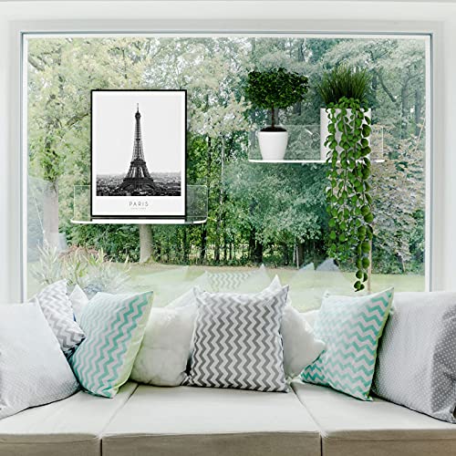 NPPLUS 2 Pack Acrylic Suction Cup Shelf, Tool Free Window Plant Shelves With Legs, 12 Inches Clear Acrylic Indoor Ledge Garden Stand with for Growing Herbs, Microgreens, Succulents,Etc.