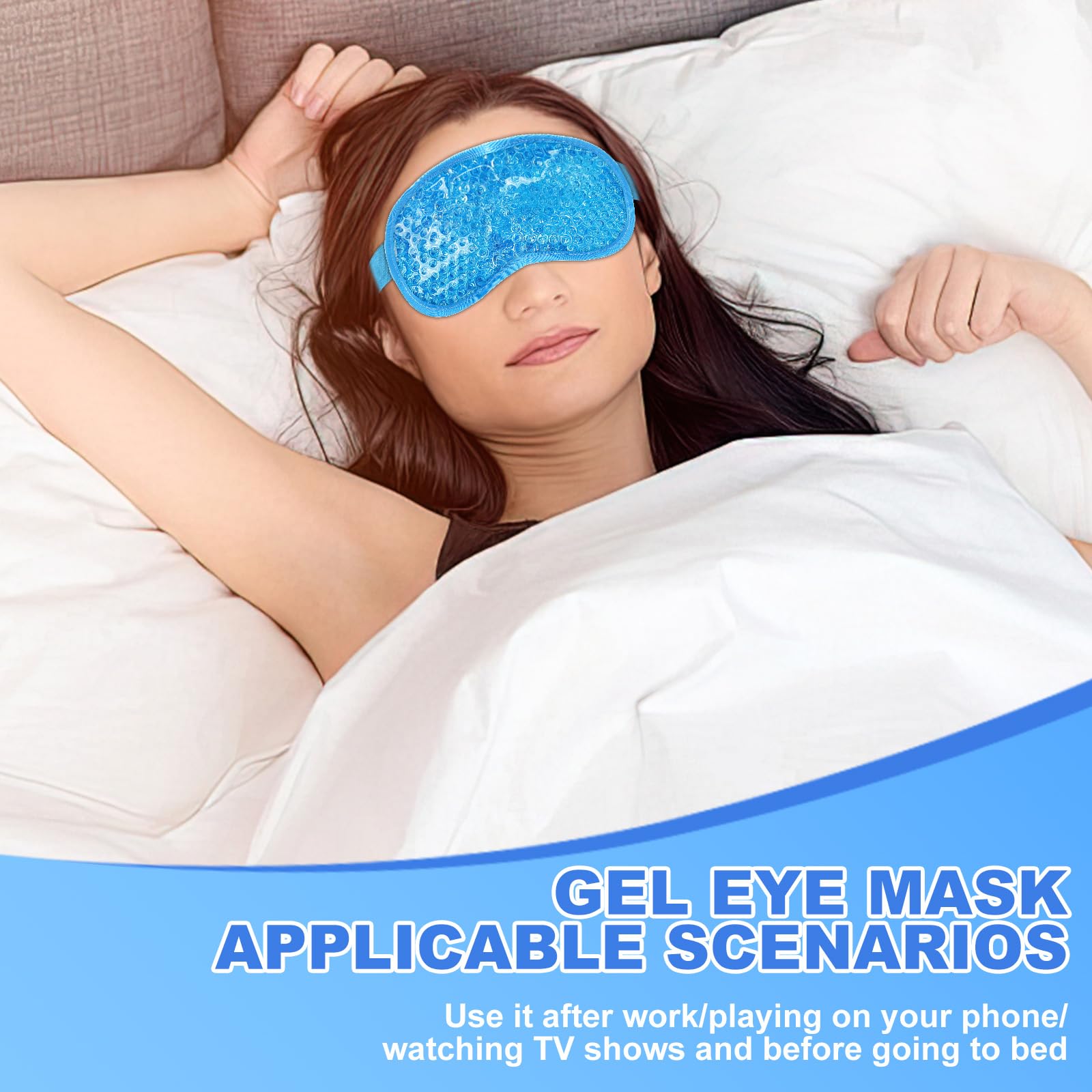 2Pack Cold Cooling Eye Mask, Reusable Gel Eye Mask Hot/Cold Therapy Gel Bead Eye Mask with Plush Backing for Headache/Puffiness/Migraine/Stress Relief/Skin Care/Dry Eyes(Blue)