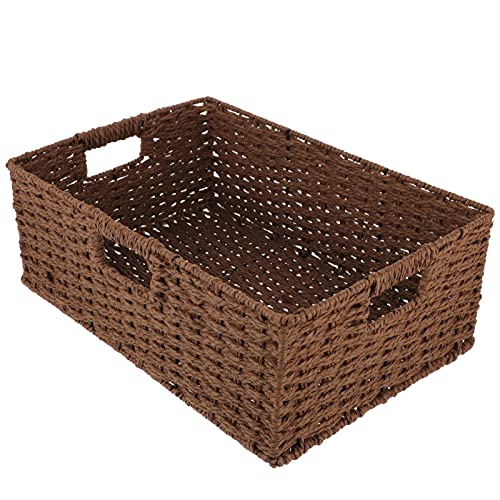 BESPORTBLE Rattan Storage Basket Water Hyacinth Storage Baskets Rectangular Wicker Baskets with Built- in Handles Natural Wicker Storage Basket Bins for Home Organization Coffee Shelf Organizer