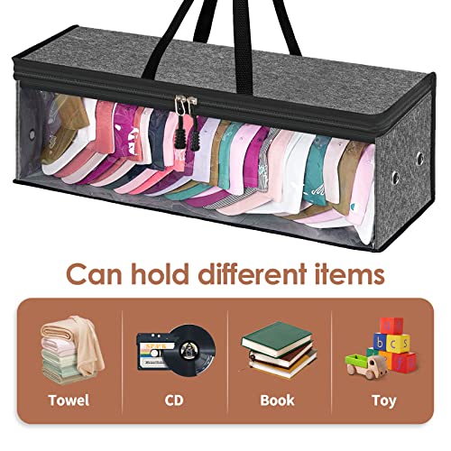 2 Packs Hat Organizer for Baseball Caps Baseball Hat Storage Transparent Windows Large Cap Organizer Carrying Handles Bag Dust-proof Breathable Hat Holder Extra Width 21.7’’L x 8.7’’W x 9.4’’H (Gray)
