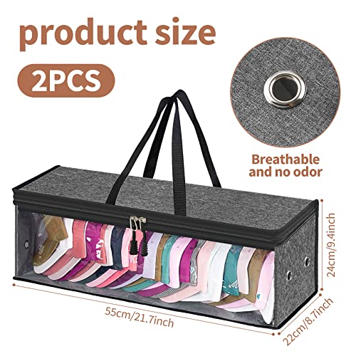 2 Packs Hat Organizer for Baseball Caps Baseball Hat Storage Transparent Windows Large Cap Organizer Carrying Handles Bag Dust-proof Breathable Hat Holder Extra Width 21.7’’L x 8.7’’W x 9.4’’H (Gray)