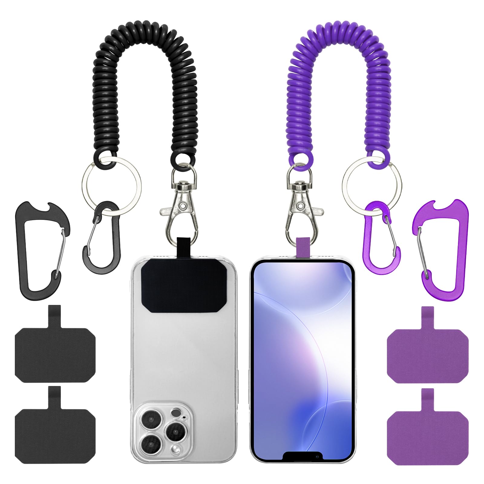 HOTEMIA Phone Tether Lanyard Anti Theft Phone Strap with Carabiner Anti-drop Outdoor Skiing Hiking Cycling fishing Climbing fit iPhone and Most Cell Phone (Black+Purple)