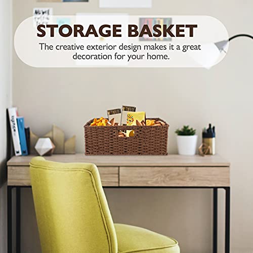 BESPORTBLE Rattan Storage Basket Water Hyacinth Storage Baskets Rectangular Wicker Baskets with Built- in Handles Natural Wicker Storage Basket Bins for Home Organization Coffee Shelf Organizer
