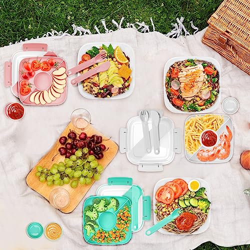 Triiter 55-oz Salad Lunch Box, White, BPA-Free, Leak-Proof, Convenient Compartments, Safe and Stylish
