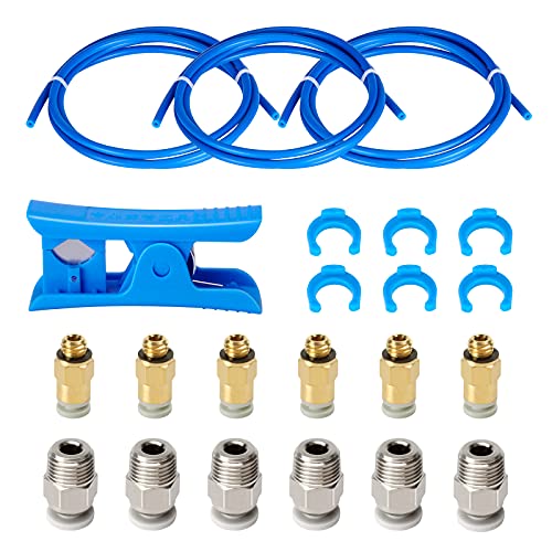 PTFE Bowden Tube (1M) 1PCS+ 6pcs KJH04-M6 Fittings + 6pcs JP4-01 Pneumatic Fittings with PTFE Tube Cutter for 3D Printer 1.75mm Filament