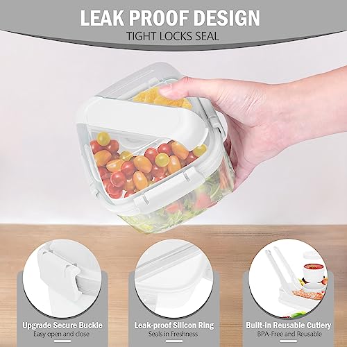 Triiter 55-oz Salad Lunch Box, White, BPA-Free, Leak-Proof, Convenient Compartments, Safe and Stylish