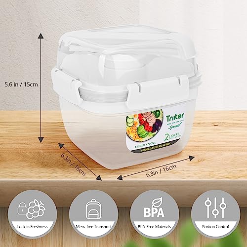 Triiter 55-oz Salad Lunch Box, White, BPA-Free, Leak-Proof, Convenient Compartments, Safe and Stylish