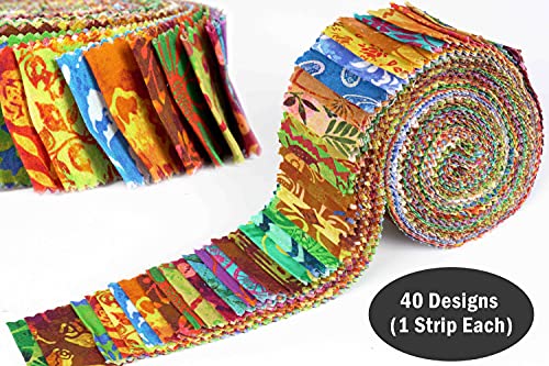 Soimoi 40Pcs Batik Print Precut Fabrics Strips Roll Up 1.5x42inches Cotton Jelly Rolls for Quilting - Yellow