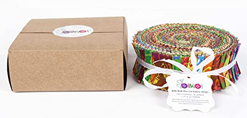 Soimoi 40Pcs Batik Print Precut Fabrics Strips Roll Up 1.5x42inches Cotton Jelly Rolls for Quilting - Yellow