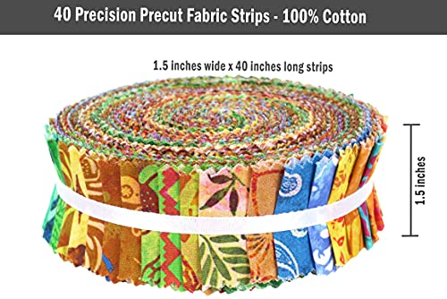 Soimoi 40Pcs Batik Print Precut Fabrics Strips Roll Up 1.5x42inches Cotton Jelly Rolls for Quilting - Yellow