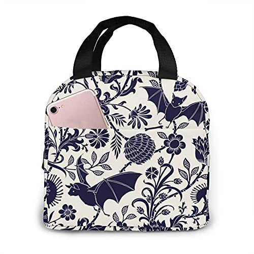 Halloween Bat Flower Lunch Bag Insulated Tote Cooler for Women ,small Lunch Box bags Reusable Womens Freezable Cooling cute Halloween Bat Flower with Container Waterproof