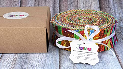 Soimoi 40Pcs Batik Print Precut Fabrics Strips Roll Up 1.5x42inches Cotton Jelly Rolls for Quilting - Yellow