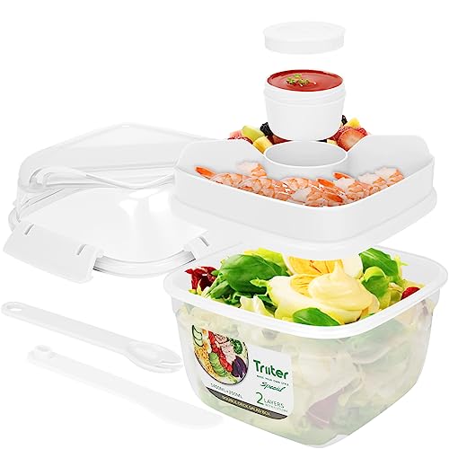 Triiter 55-oz Salad Lunch Box, White, BPA-Free, Leak-Proof, Convenient Compartments, Safe and Stylish