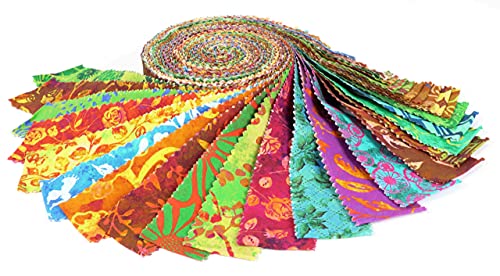 Soimoi 40Pcs Batik Print Precut Fabrics Strips Roll Up 1.5x42inches Cotton Jelly Rolls for Quilting - Yellow