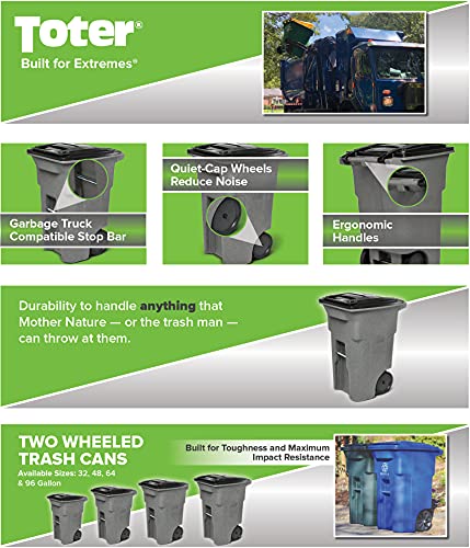 Toter 64 Gal. Trash Can Graystone with Quiet Wheels and Lid